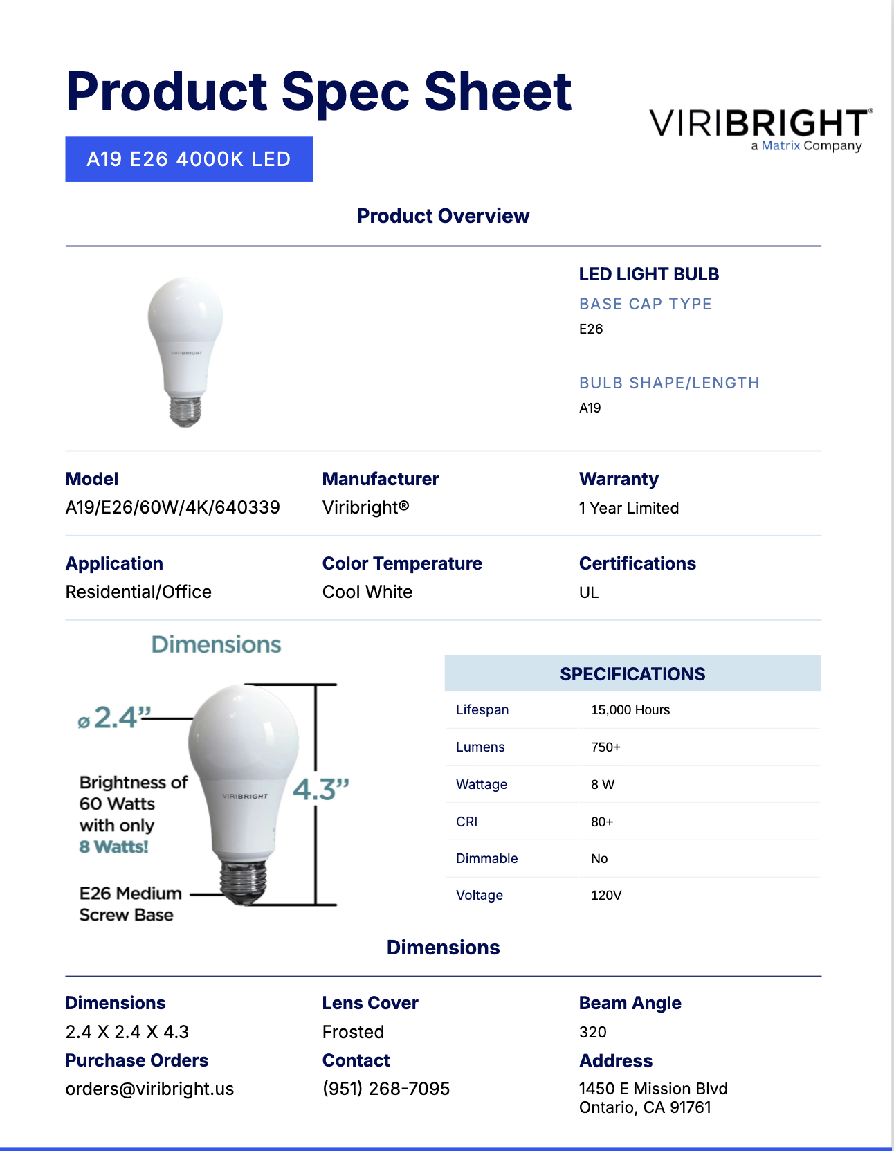 A19/E26/4K/60W/640339-4 VIBRIGHT | Optoelectronics | DigiKey Marketplace