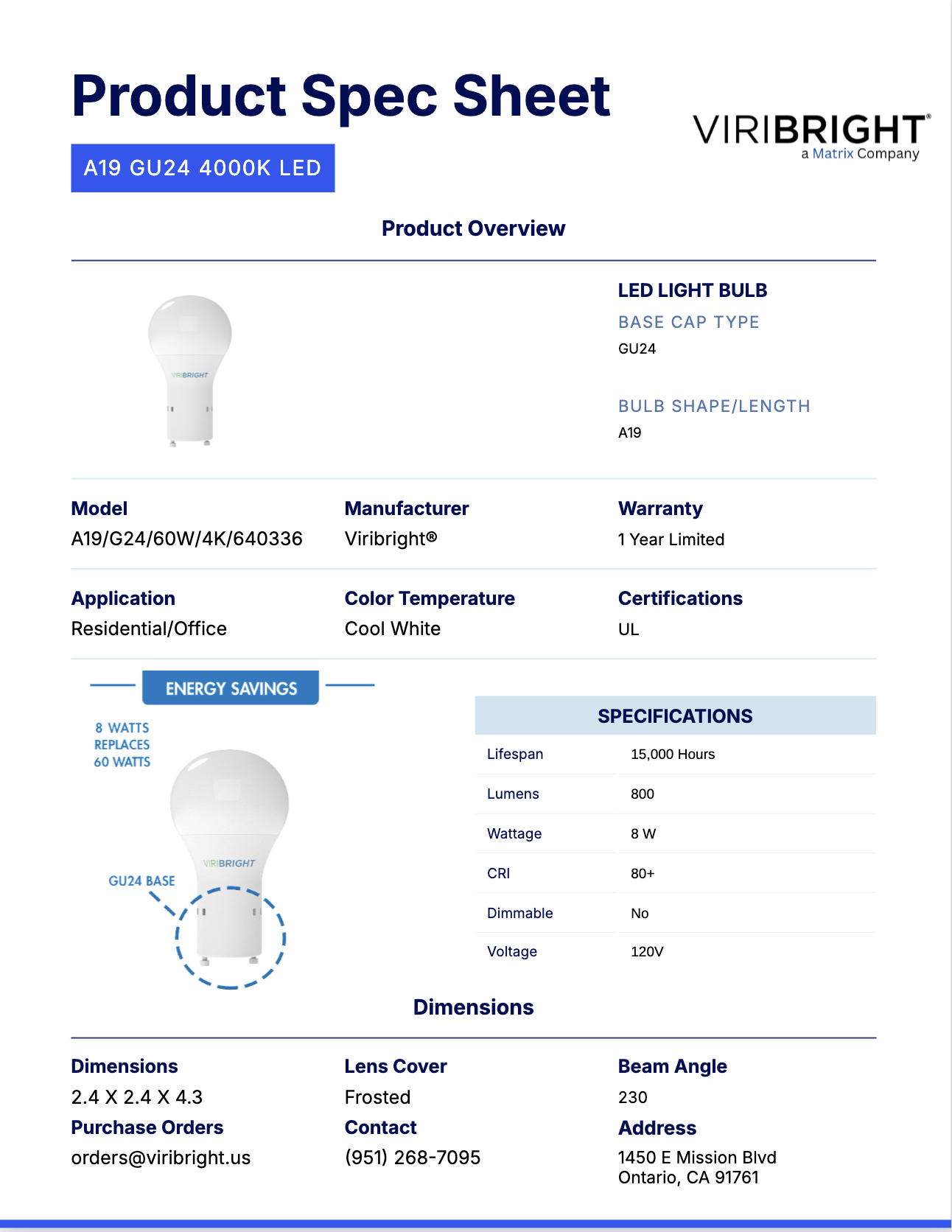 A19/G24/4K/60W/640336 VIBRIGHT | Optoelectronics | DigiKey Marketplace